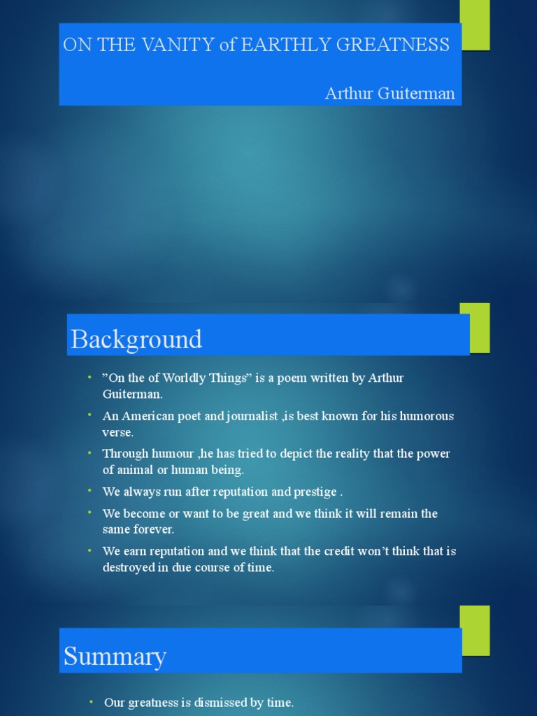 On-The-Vanity-Of Earthly Greatness | PDF