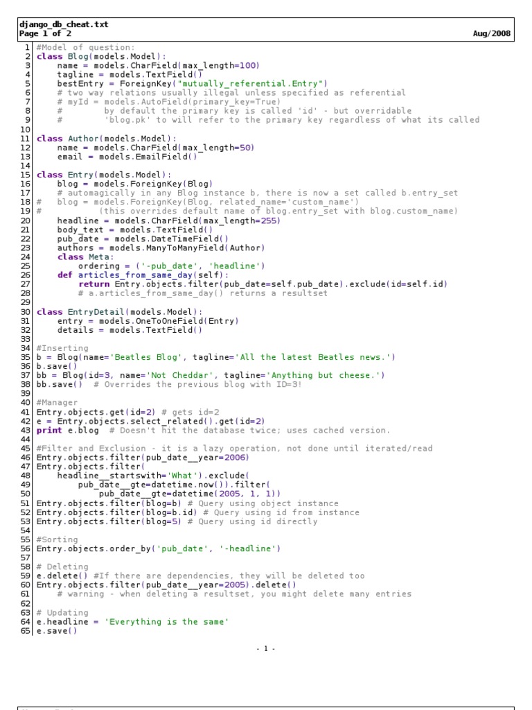 The Django Model Cheat Sheet | PDF | Software Engineering | Data ...
