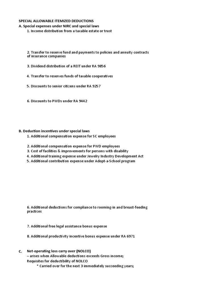 Special Itemized Deductions, NOLCO & OSD | PDF | Tax Deduction | Gross ...