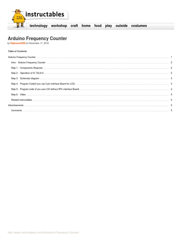 Arduino Frequency Counter: Technology Workshop Craft Home Food Play Outside Costumes | PDF ...