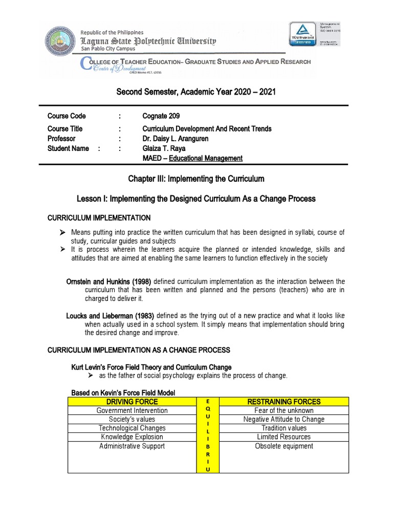 Curriculum Implementation as Change Process | PDF | Curriculum ...