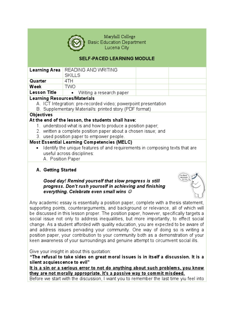 RW 4THQ 2ND-MODULE-answer | PDF | Public Health | Learning
