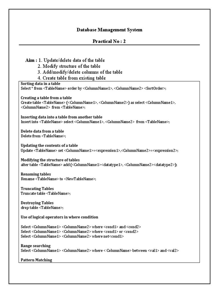 Practical - 2 | PDF | Table (Database) | Databases Practical - 2 | PDF | Table (Database) | Databases
