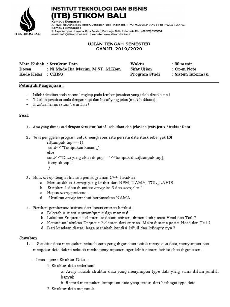 Soal Uts Struktur Data | PDF