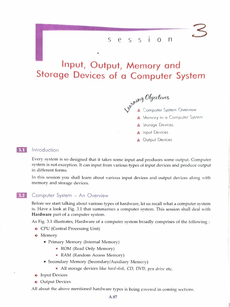 Class IX Session 3 Input, Output, Memory | PDF | Computer Data Storage | Computer Hardware