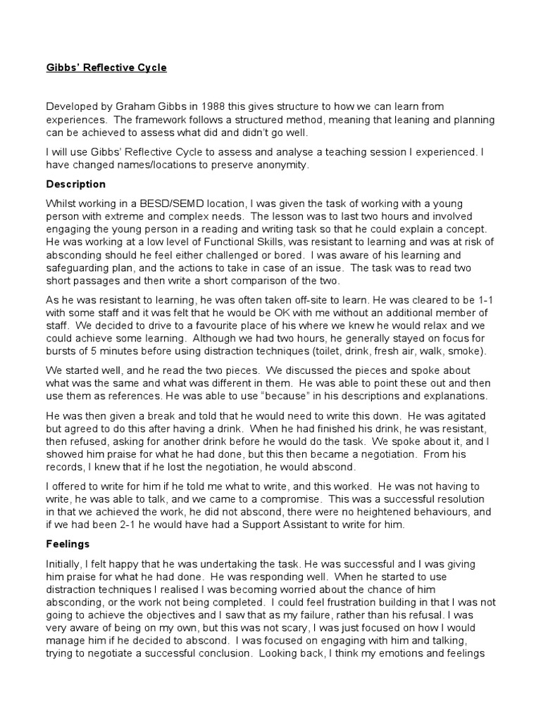 Gibbs Reflective Cycle | PDF | Lesson Plan | Negotiation