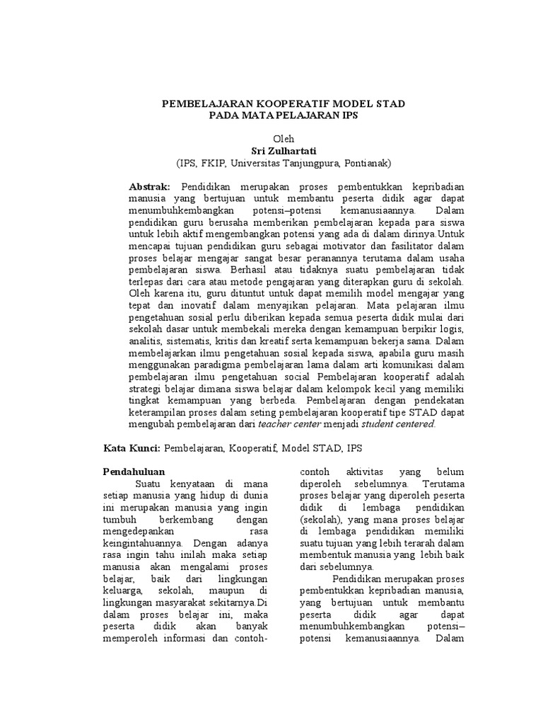 Pembelajaran Kooperatif Model Stad Pada | PDF | Sains & Matematika