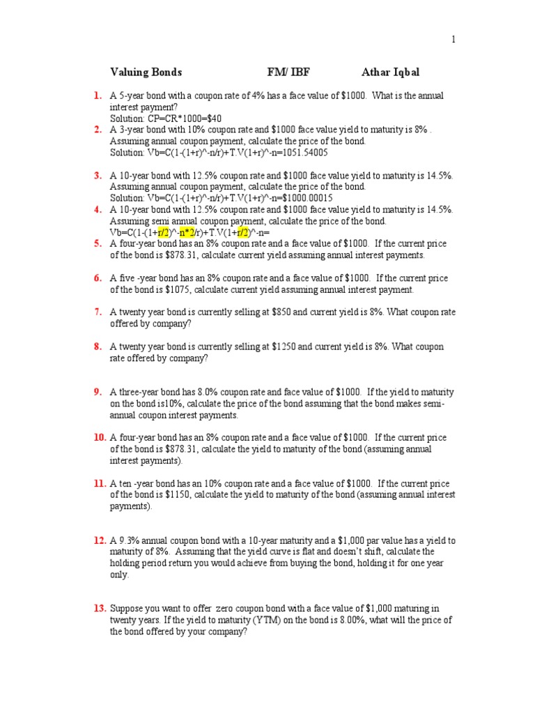Valuation of Bonds and Stocks: Calculating Prices, Yields, Returns, and ...