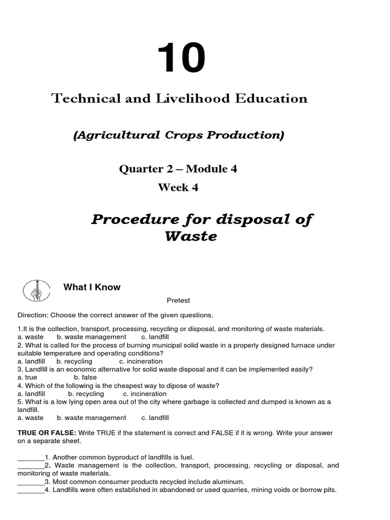 Tle 10 Agri Crop Prod Q2 Module 4 Week 4 Pdf Waste Management