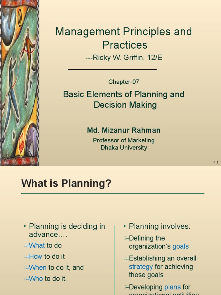 Management Principles and Practices: Basic Elements of Planning and ...