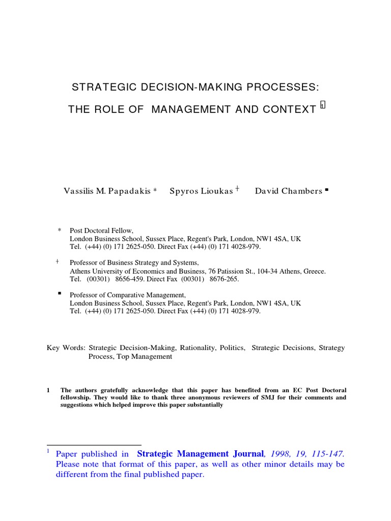 Strategic Decision Making Processes The Pdf Multicollinearity