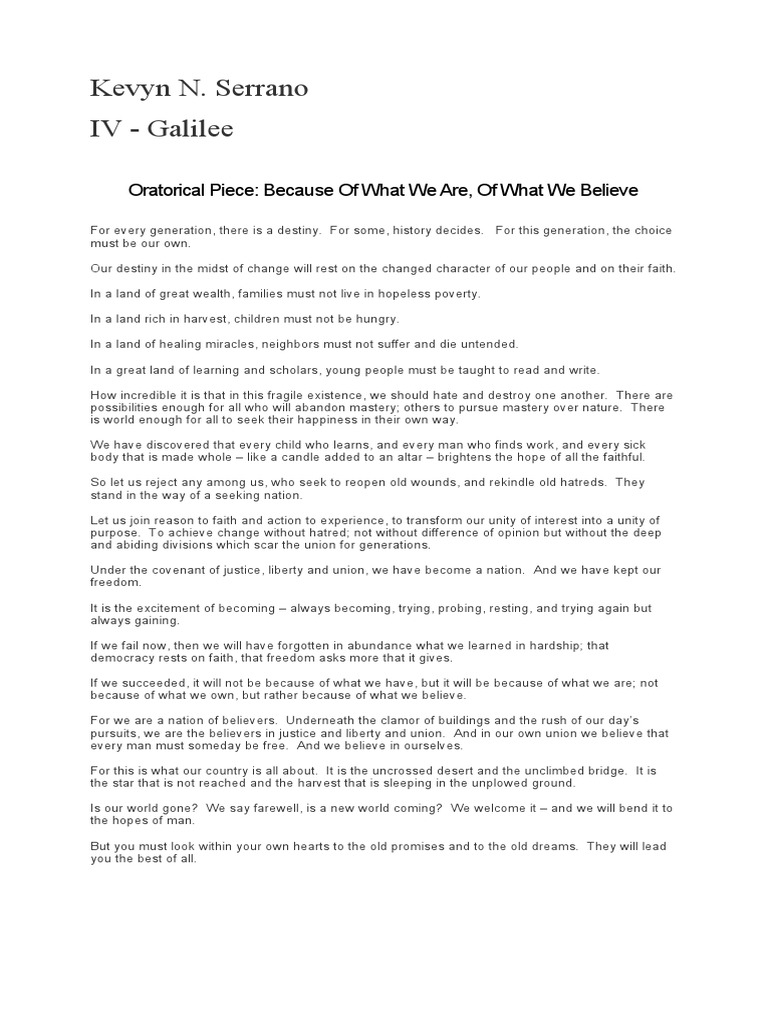 Oratorical Piece | PDF