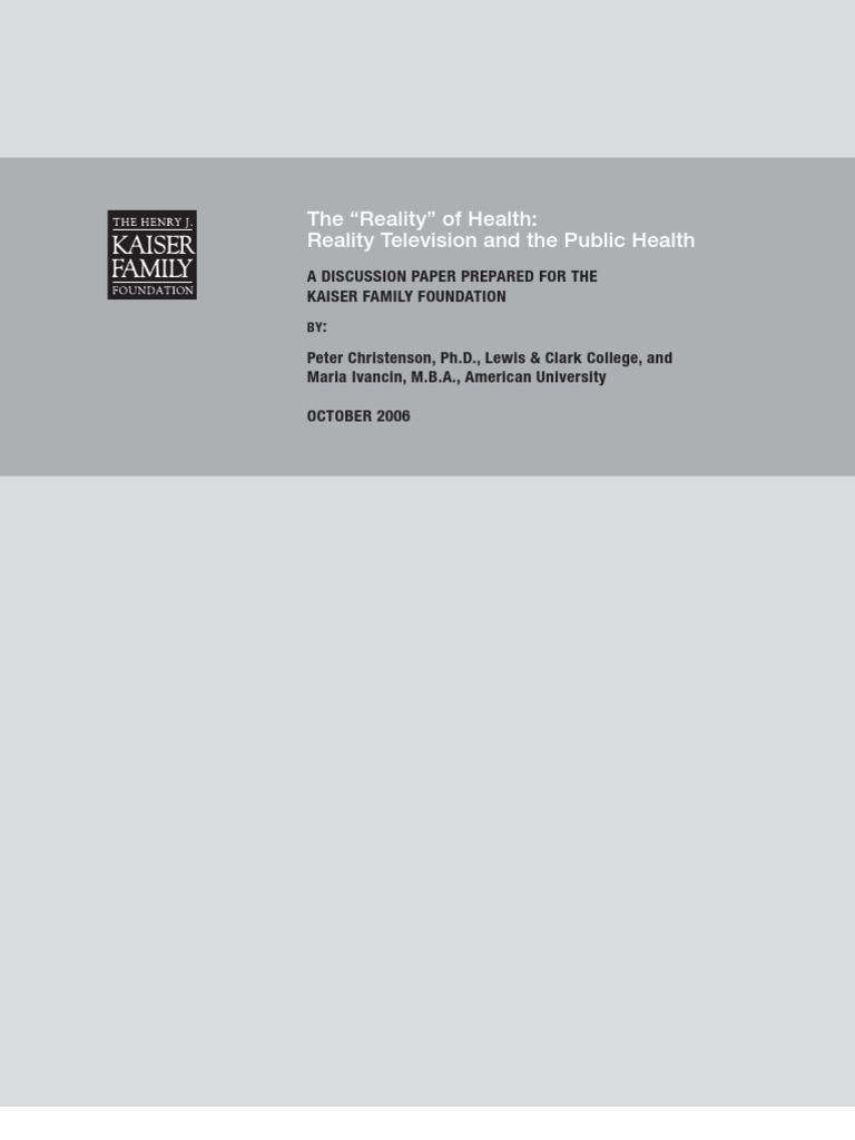 The "Reality" of Health: Reality Television and The Public Health | PDF ...