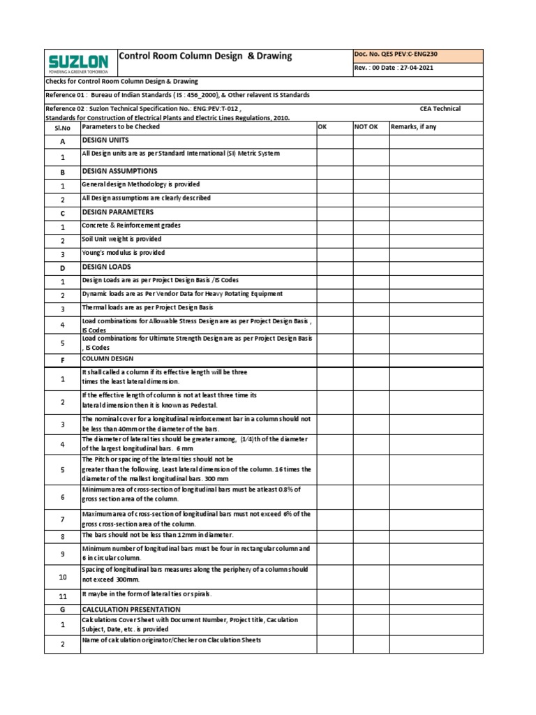 QES PEVC-ENG230 - Checklist For Column Design & Drawing | Descargar ...