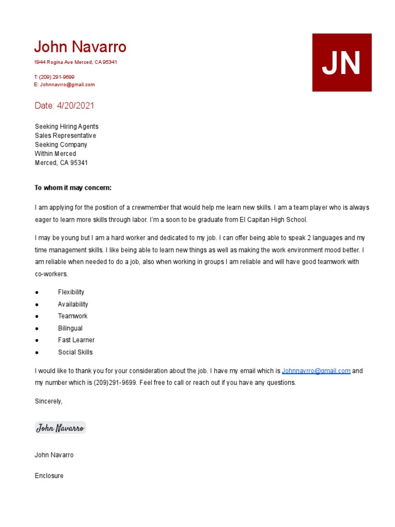 Cover Letter 2 | PDF