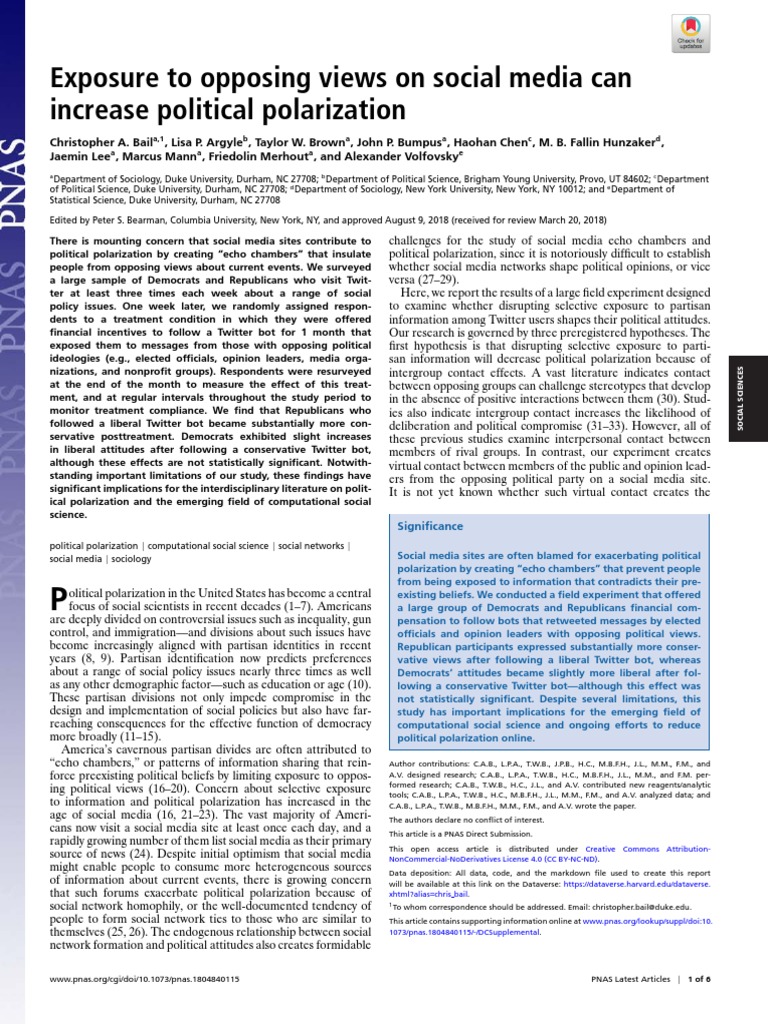 Exposure To Opposing Views On Social Media Can Increase Political ...