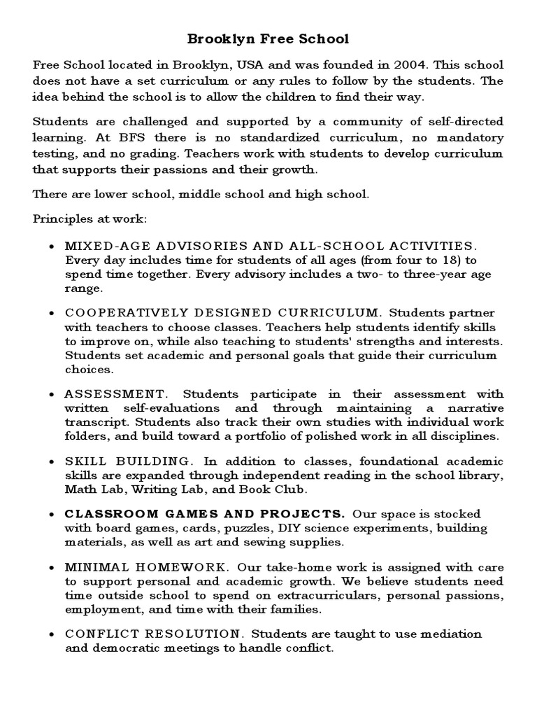 Brooklyn Free School | Download Free PDF | Schools | Curriculum