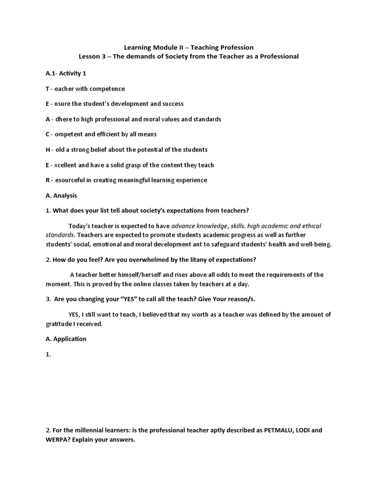 Learning Module II - Teaching Profession Lesson 3 - The Demands of ...