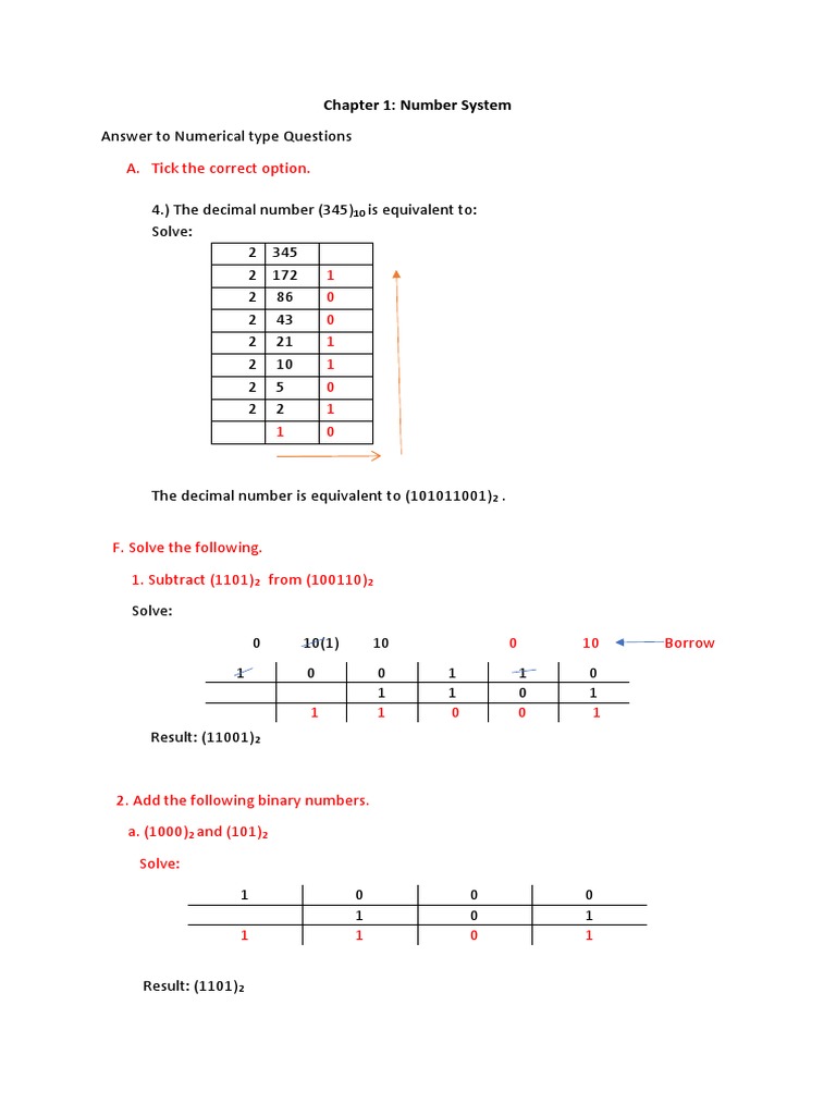 A. Tick The Correct Option.: Chapter 1: Number System | PDF | Bit | Applied Mathematics