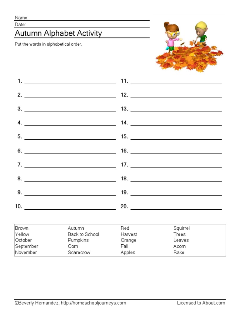 Autumn Alphabet Activity: Name: Date | PDF