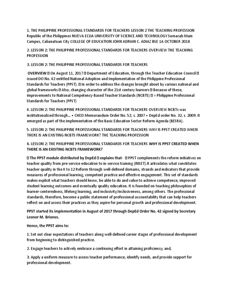 PPST | PDF | Teachers | Learning