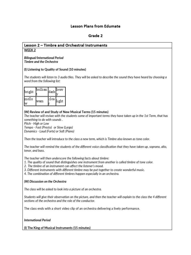 Part 12 - Grade 2 Edumate - Timbre and Orchestral Instruments | PDF ...