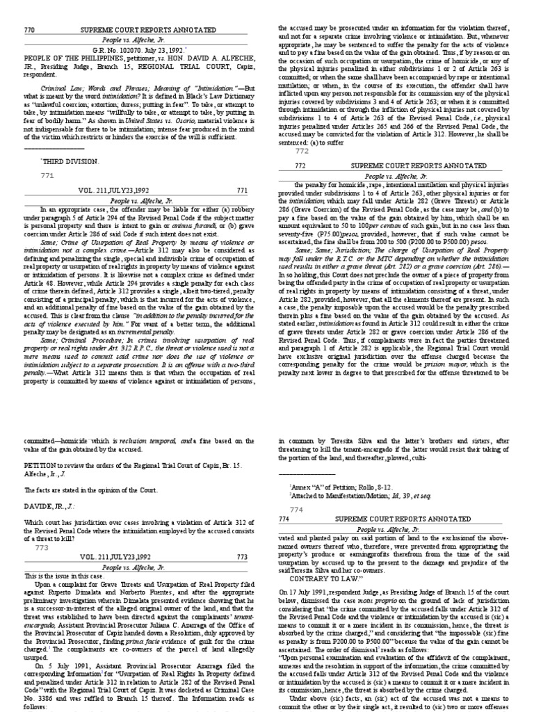People vs. Alfeche, Jr. | PDF | Intimidation | Crime & Violence