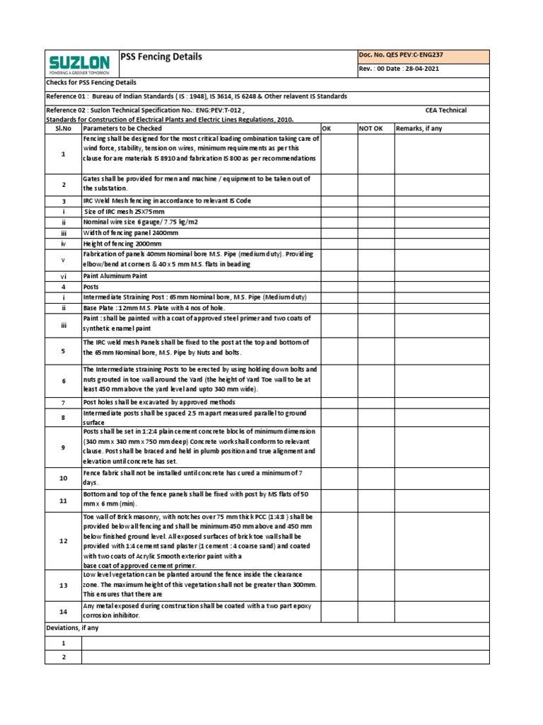 QES PEVC-ENG237 - Checklist For PSS Fencing Details | Download Free PDF ...