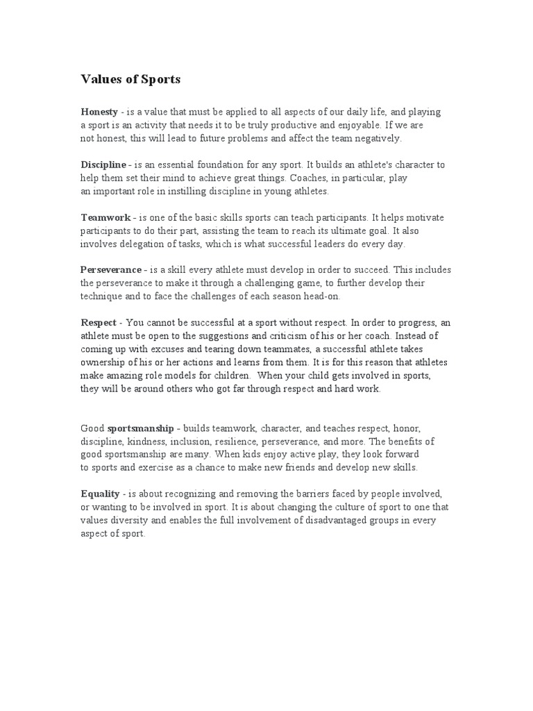 VALUES OF SPORTS