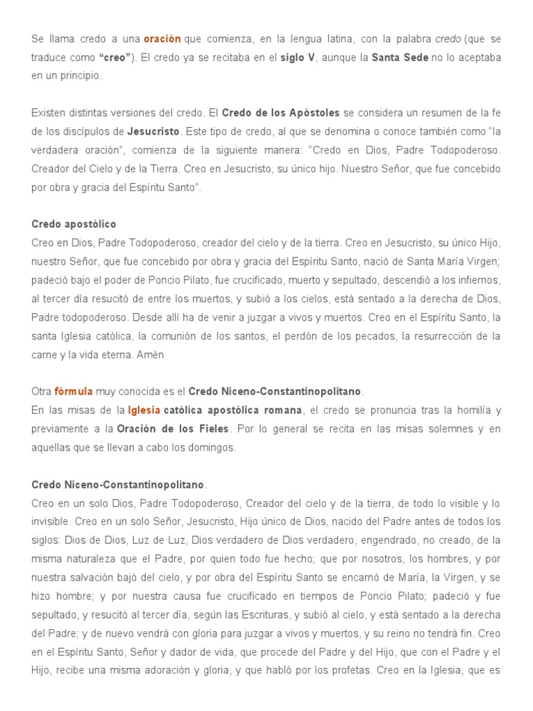 Credo: Oraciones y Versiones Principales | PDF | Credo | Iglesia ...