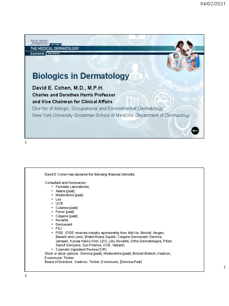 Biologics in Dermatology: David E. Cohen, M.D., M.P.H | PDF | Placebo ...