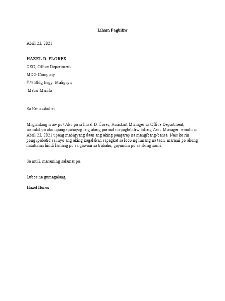 Liham Pagbitiw | PDF