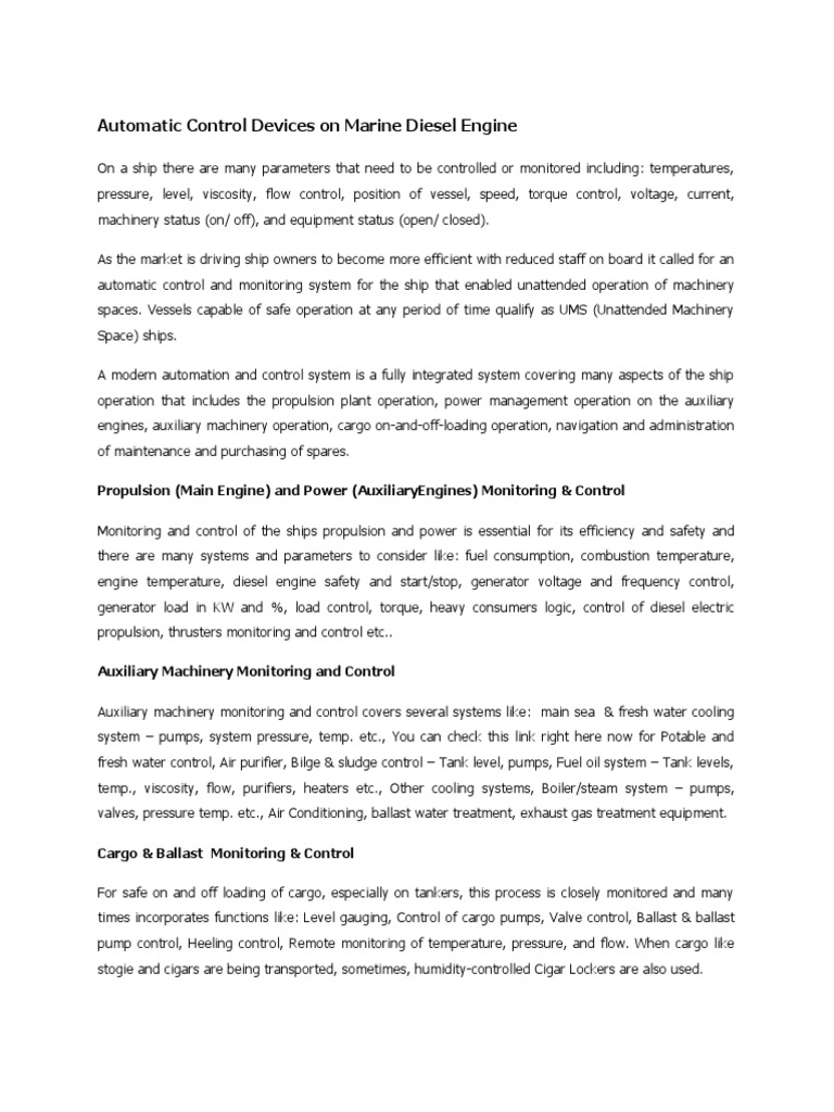 Automatic Control Devices On Marine Diesel Engine | Download Free PDF ...