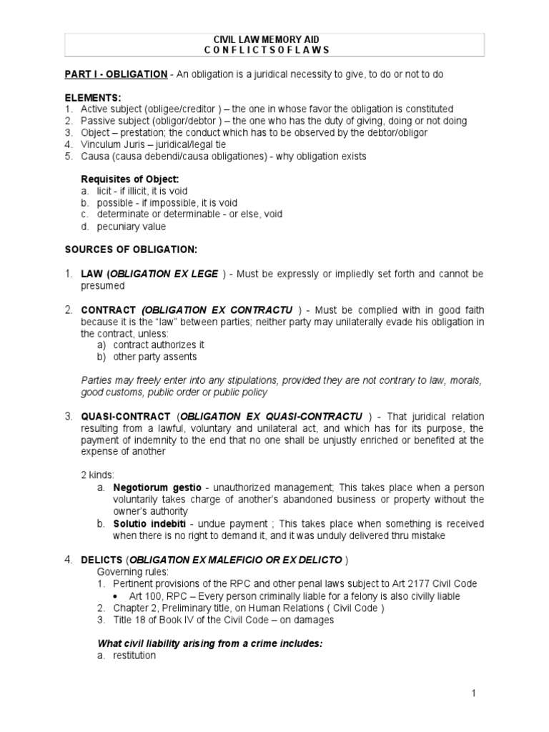 Final Reviewer OBLICON | PDF | Law Of Obligations | Assignment (Law)