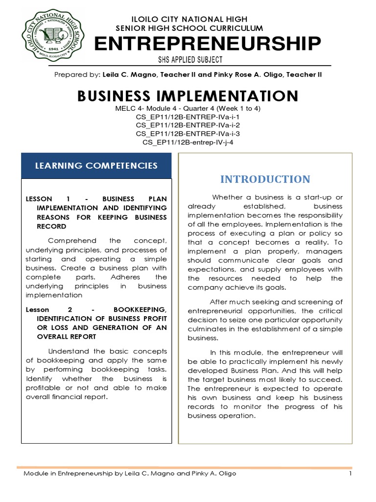 Module 4 ENTREP FINAList | PDF | Debits And Credits | Bookkeeping