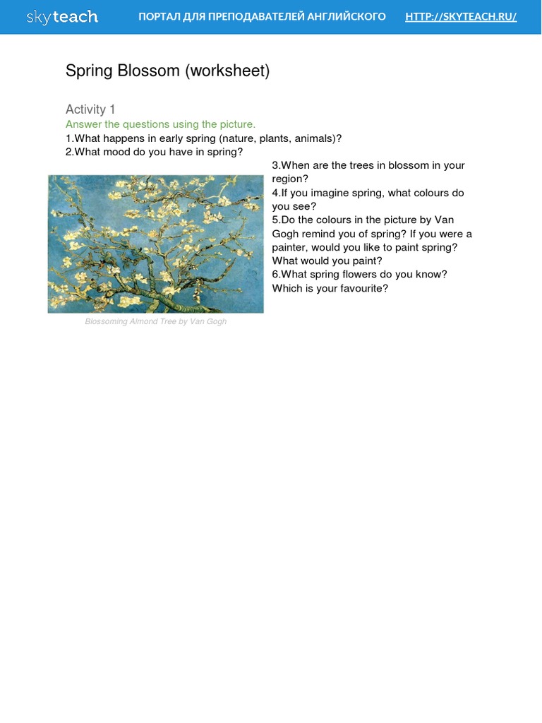 Spring Blossom (Worksheet) : Activity 1 | PDF | Tulip | Easter