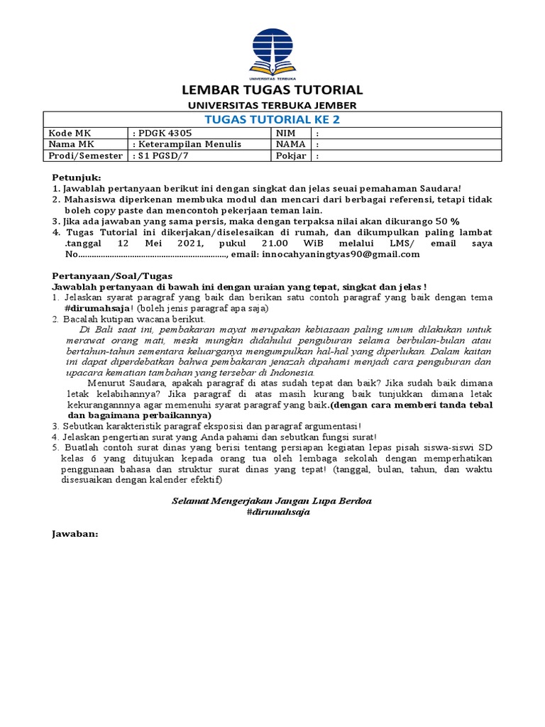 Tugas Tutorial Keterampilan Menulis | PDF