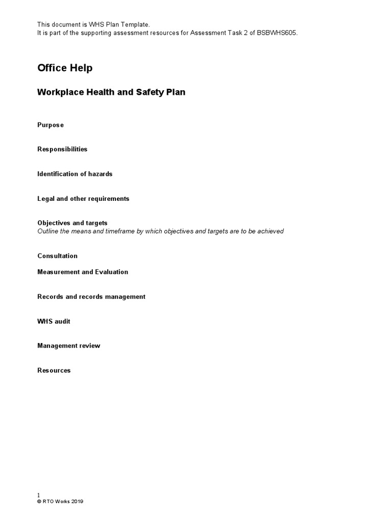 Office Help: Workplace Health and Safety Plan | PDF