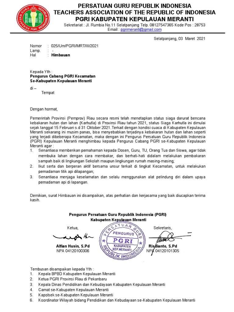 025 - Surat Himbauan Kebakaran Lahan | PDF