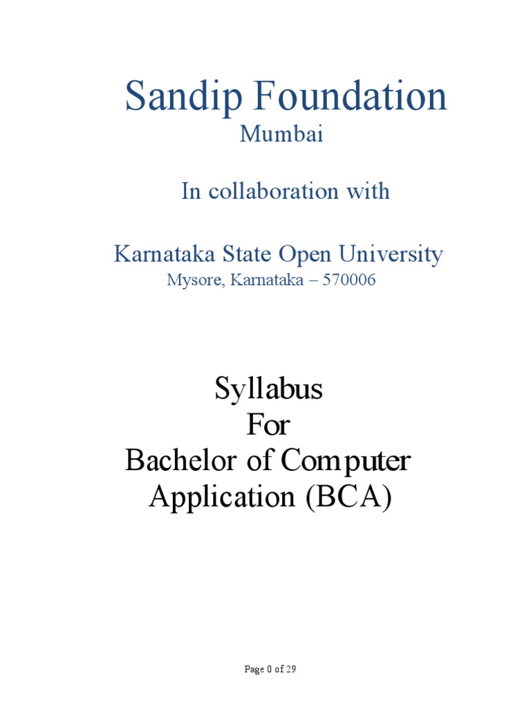Distance Bca Syllabus Karnataka State Open University Bachelor Of Computer Applications Pdf 