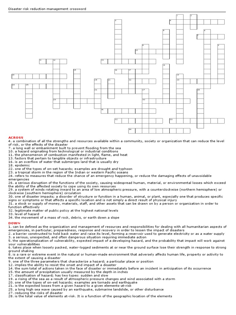 Disaster Risk Reduction Management Crossword | Download Free PDF ...