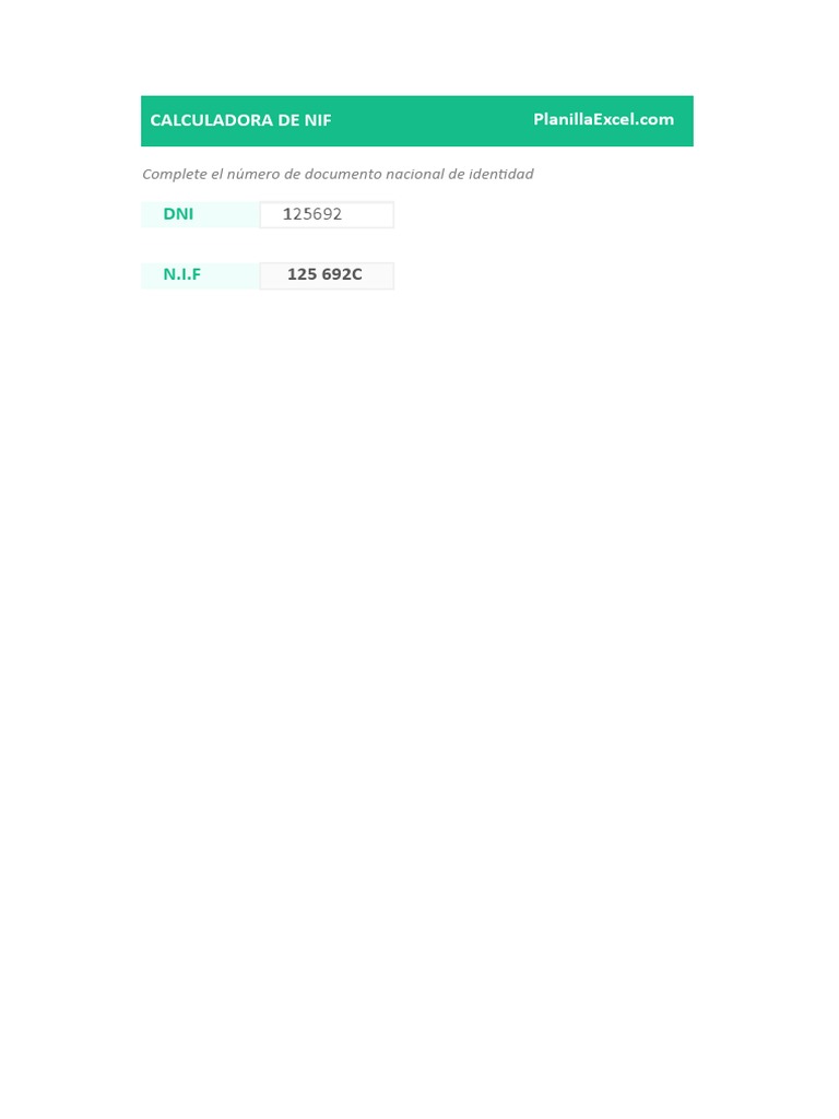 Planilla de Excel para Calcular El Nif Espana | PDF