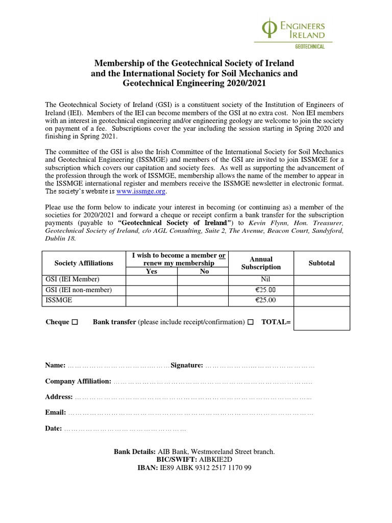 GSI ISSMGE Membership Form 2020-2021 | PDF | Payments | Banking