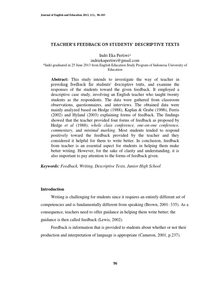 Teacher Feedback in Writing | PDF | English As A Second Or Foreign ...