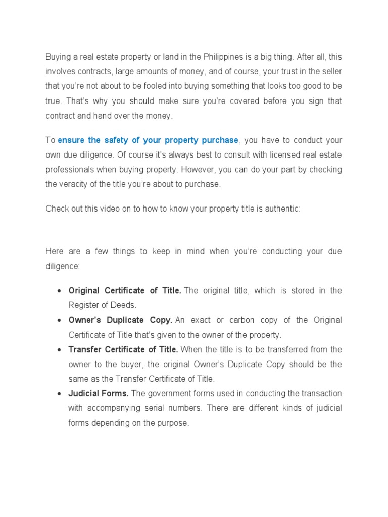 Buying A Real Estate Property or Land | PDF | Title (Property) | Business