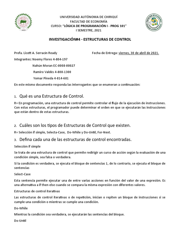 Inv#4 - Estructuras de Control | PDF | Flujo de control | Programación ...