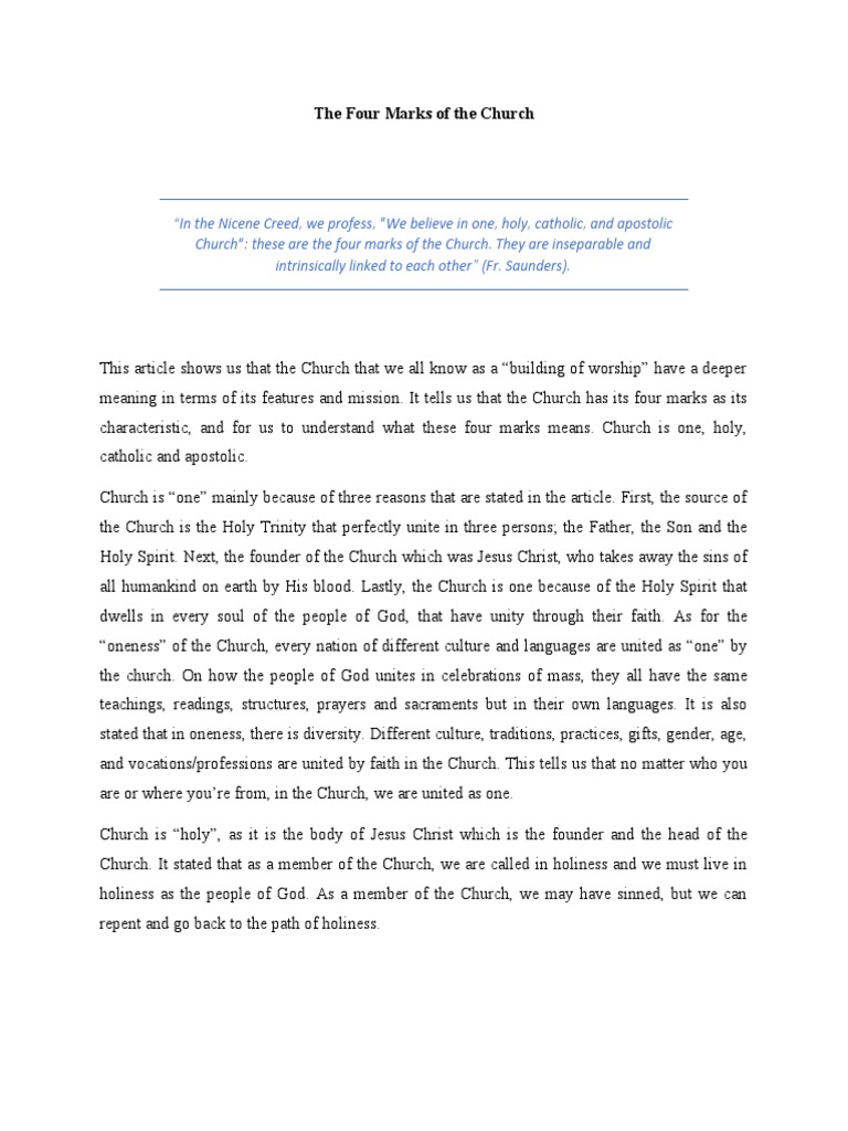 Understanding the Four Marks of the Church | PDF | Oneness ...