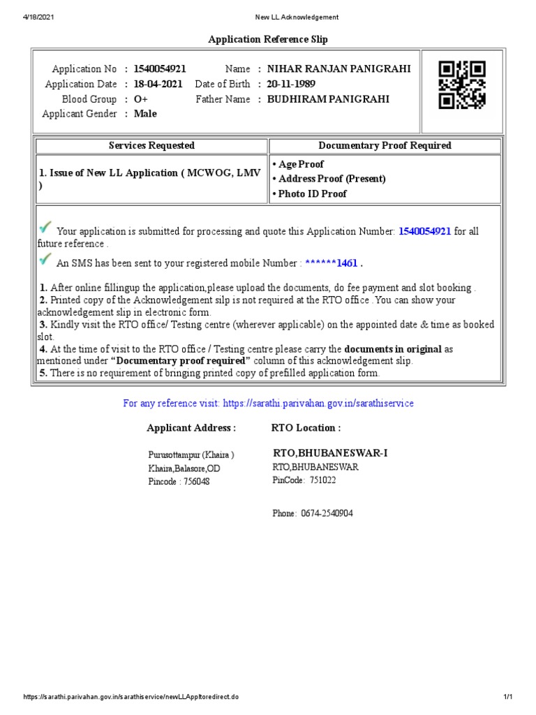 For Any Reference Visit: Https://sarathi - Parivahan.gov - In ...
