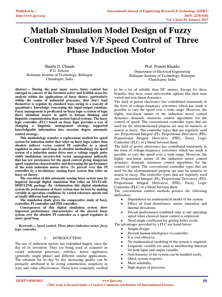 Matlab Simulation Model Design of Fuzzy Controller Based VF Speed Control of Three Phase ...