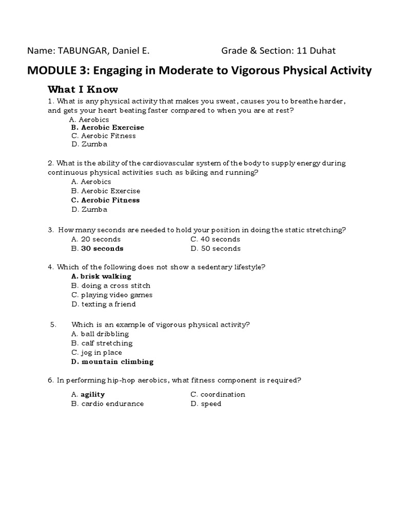 MODULE 3: Engaging in Moderate To Vigorous Physical Activity | PDF ...